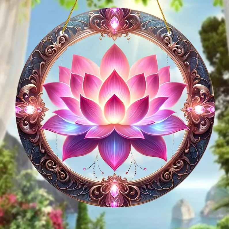 Pink Lotus Suncatcher 8" | Karma Cottage